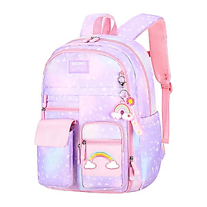 Youngsing Girls Backpack,Backpacks for Girls,Kids Backpack with Compartments Elementary School Bag For Girls School Backpack(Purple)