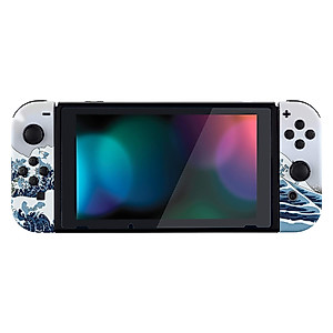eXtremeRate DIY Replacement Shell Buttons for Nintendo Switch & Switch OLED, The Great Wave Soft Touch Custom Housing with Full Set Button for Joycon Handheld Controller - Console Shell NOT Included