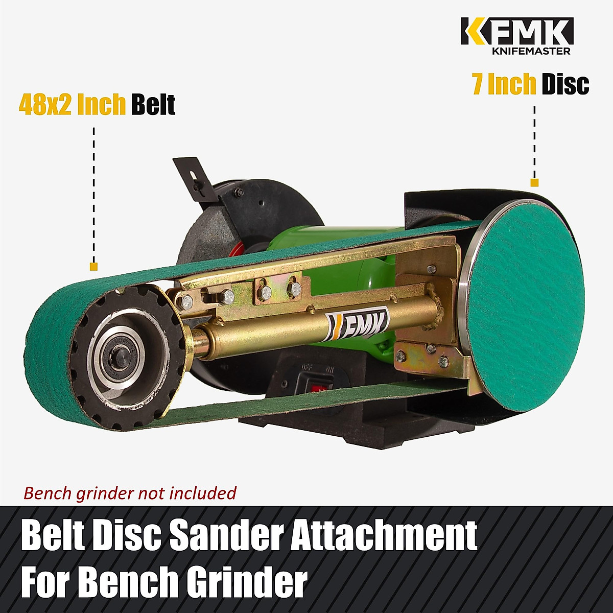KFMK 2"x48" Belt Grinder Attachment for Bench Grinders, 2x48 Inch Belt and 7 Inch Disc Sander Attachment for Bench Grinders