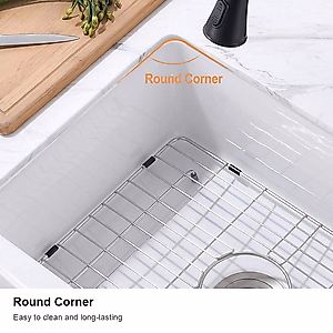 Hovheir 24 Inch Fireclay Farmhouse Kitchen Sink, 24 Laundry Sink White Fireclay Kitchen Sink Apron Sink with Accessories Farm Sink Single Bowl Kitchen Sink