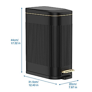BETHEBEST 4 Gallon/15 Liter Trash Can with Soft Close Lid,Stainless Steel Trash Can with Removable Wastebasket, Rectangular Garbage Can for Bathroom,Kitchen,Office,Black