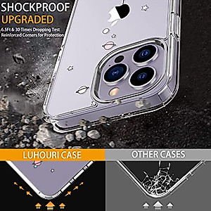 LUHOURI iPhone 14 Pro Max Case with Screen Protector, Clear Fashion Designs Protective Phone Cover for Women Girls, Slim Durable Phone Case for iPhone 14 Pro Max 6.7" Astronaut in The Space