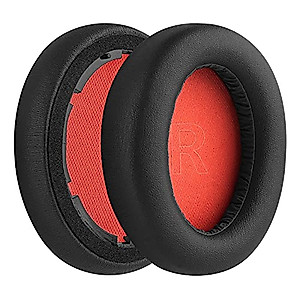 Geekria QuickFit Protein Leather Replacement Ear Pads for Anker Soundcore Life Q10, Q10 BT Headphones Earpads, Headset Ear Cushion Repair Parts (Black/Red)