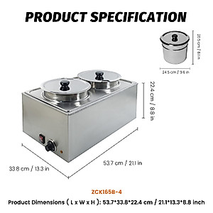 Commercial Food Warmer 2X8L Round Pot Steam Table Food Warmer Buffet Bain Marie with Temperature Control & Lids, Electric Soup Warmer for Catering and Restaurants - 120V, 1200W