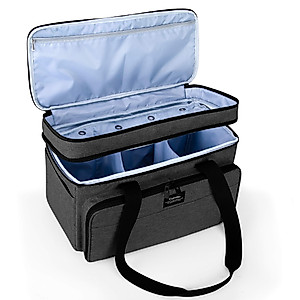 CURMIO Double-Layer Knitting Tote Bag, Yarn Storage Bag with Compartments for Crochet Hooks, Knitting Needles (Up to 14 Inches), Knitting Project and Accessories, Black (Bag Only, Patented Design)