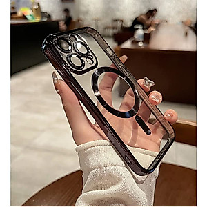 ZIYE Magnetic Case for iPhone 14 Pro Max Case [Compatible with MagSafe] Camera Lens Protector Plating Luxury Cover for Women Men Clear Soft TPU Shockproof Protective Phone Case - Black