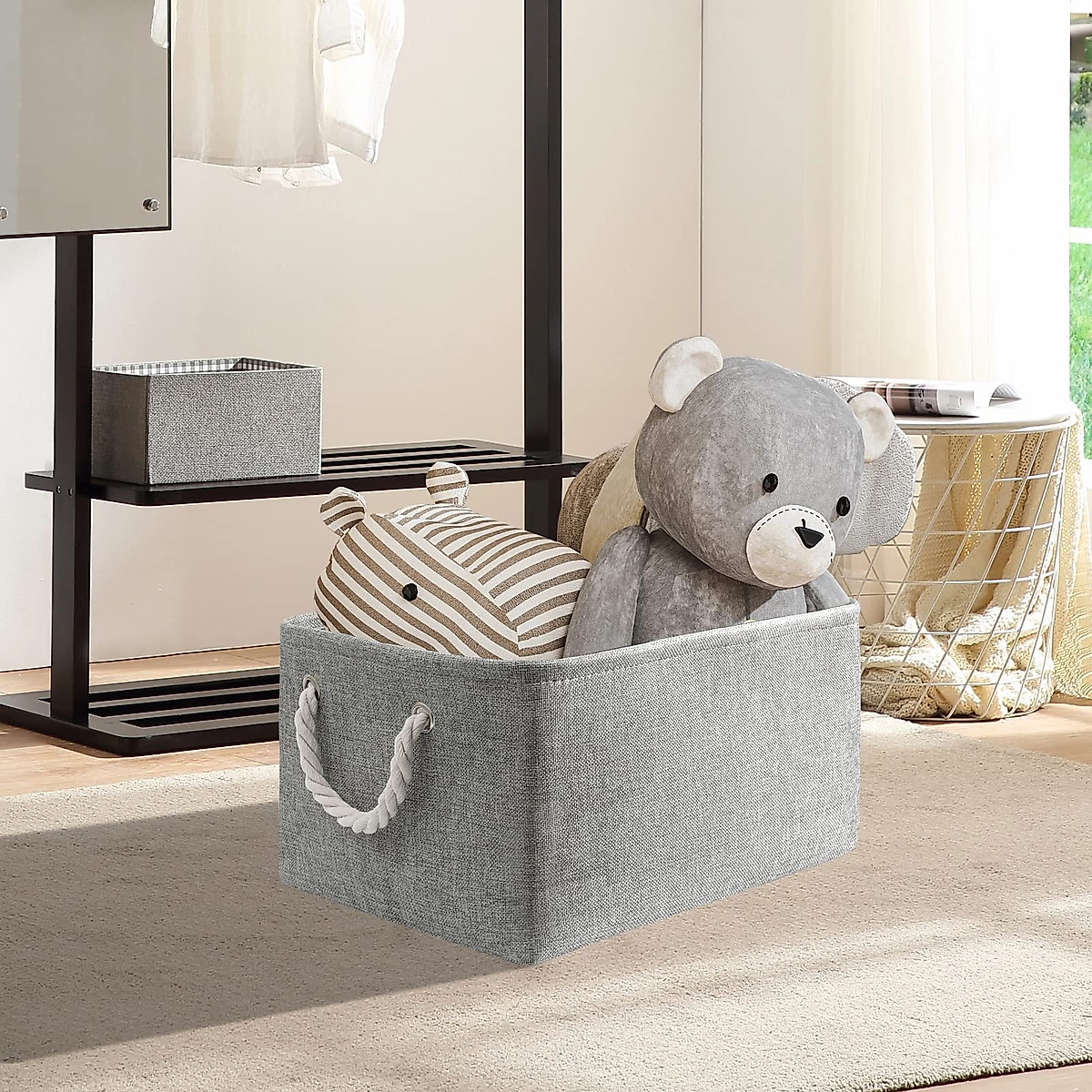 SAMORADREA Storage Baskets 8 Pack Decorative Baskets Storage Box Cubes Containers W/Handles for Clothes Books, Home, Office, Bedroom, Parlor, Garage (Grey)