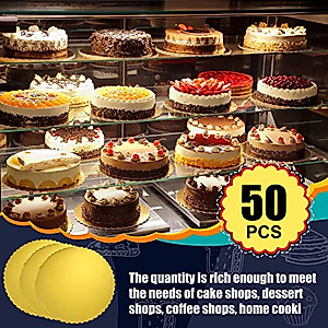 50 Pack 10 inch Gold Cake Boards Circle Rounds Cake Boards Scallop Edge Cakeboard Disposable Cake Base Grease Proof Cardboard Perfect for New Year Wedding Birthday Cake Decorating