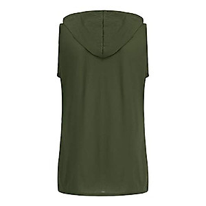 Mens Workout Hooded Tank Tops Fitness Muscle Print Hoodies Bodybuilding with Pocket Tight-Drying Tops (L, Gray)