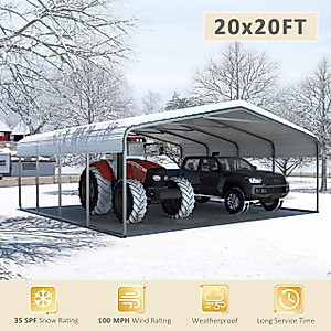 MUPATER Outdoor Carport, 20' x 20' Heavy Duty Canopy for Garage, Car Garage Shelter with Metal Roof and Frame for Car, White