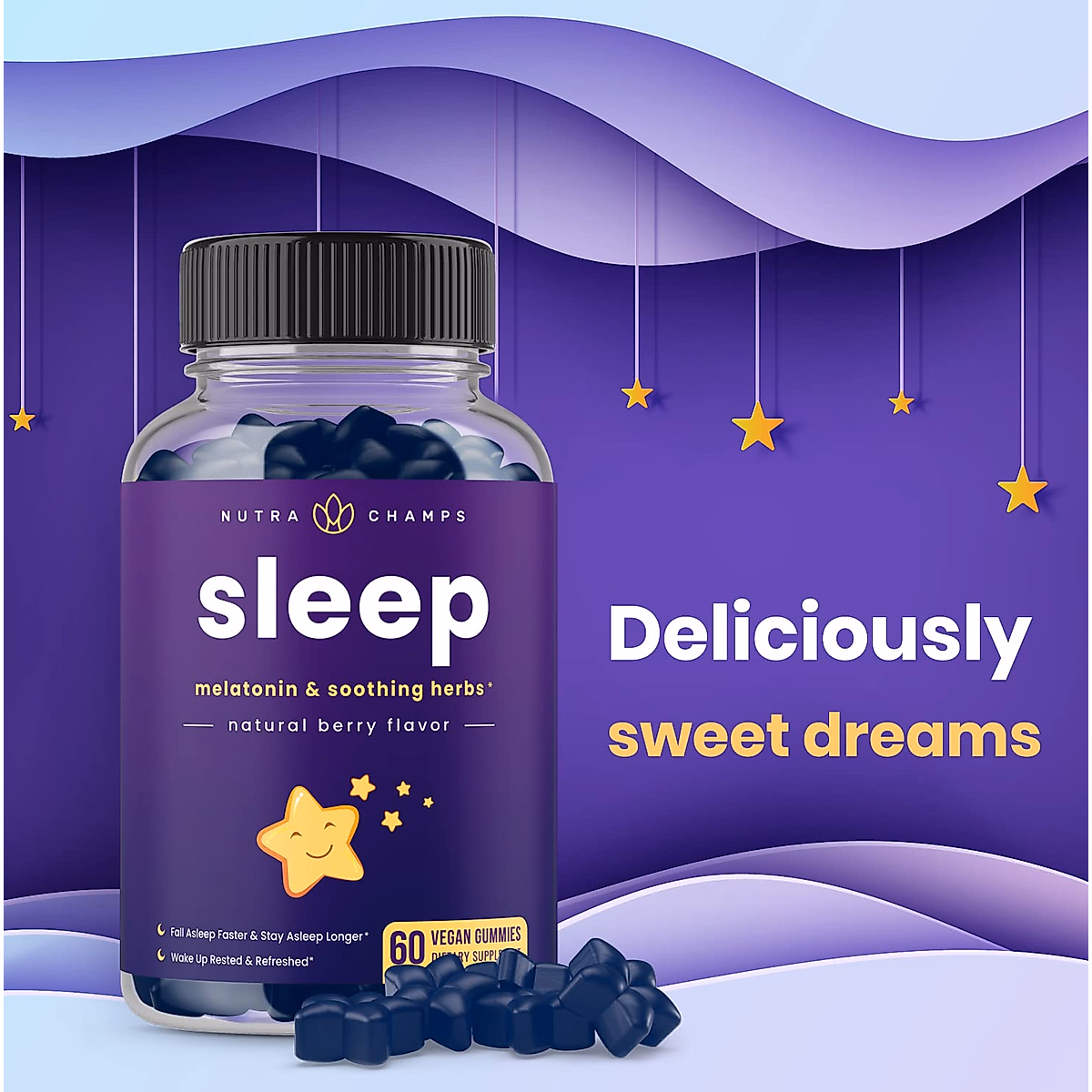 NutraChamps Sleep Gummies for Adults & Kids | Melatonin Gummies with Chamomile, Valerian & L Theanine | Safe & Effective for Kids & Adults | Vegan Childrens Melatonin 3mg, 1.5 mg, or 6mg