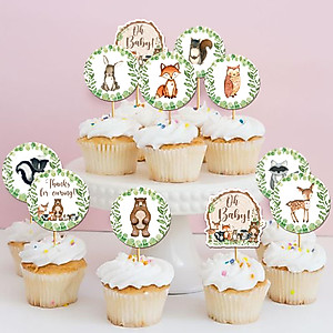 48Pcs Woodland Animal Cupcake Toppers Woodland Baby Shower Cupcake Topper Woodland Creatures Cupcake Toppers Woodland Theme Cupcake Topper Woodland Baby Shower Decorations