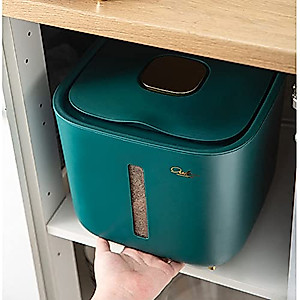 HOMHOLDON 22 Lbs Rice Dispenser, Large Sealed Grain Storage Container with Measuring Cup Food Dispenser Kitchen Organizer Storage bins for Rice,Beans,Grains,Cereal Dry Food,Pet Food(White&Gold)