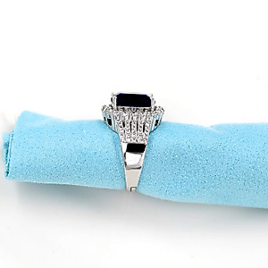 Uloveido Platinum Plated Cushion Cut 5 Carat Simulated Sapphire Ring, Blue Cubic Zirconia Adjustable Birthstone Rings Wedding Women Y987