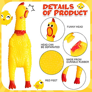 Honoson 50 Pcs Rubber Chickens Squeak Screaming Chicken Novelty Bulk Dog Toys for Pets Dogs Adults, 6.3 Inch(Yellow)