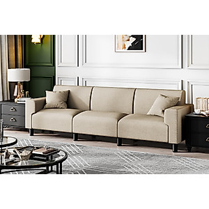 Shintenchi 94'' Sofa Couch, Modern Upholstered 3-Seater Sofa with Deep Cushion, Comfy Sleeper Sofa Couch with Two Pillows for Living Room, Lounge and Apartment, Brown