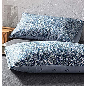 SLEEPBELLA Duvet Cover King, 600 Thread Count Cotton Blue & Green Paisley Floral Pattern Reversible Comforter Cover