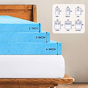 subrtex 2 Inch Memory Foam Mattress Topper Queen Gel-Infused Cooling Pad Pressure Relief Ventilated Bed Mattresses Topper, CertiPUR-US Certified,Blue