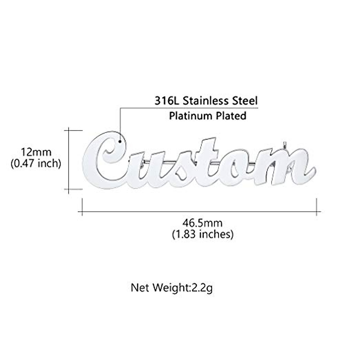 Custom4U Name Brooch Pin Personalized Stainless Steel Customized Name Tag Jewelry for Women