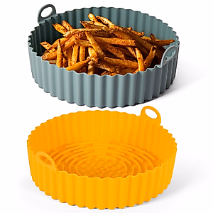 2-Pack Air Fryer Silicone Liners - Premium 8 Inch Air Fryer Liner - Reusable Air Fryer Liners - Food Grade Airfryer Liners Oven Accessories - Air Fryer Basket Oven Liners Fits 3.6 to 6 QT Air Fryer