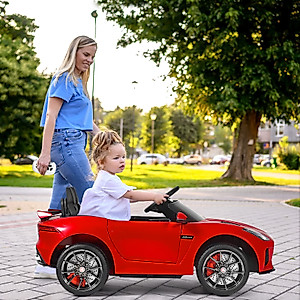 Costzon Ride on Car, 12V Licensed Jaguar F-Type SVR Battery Powered Kids' Electric Vehicles w/Remote Control, Front/Rear Lights, MP3/Music/3 Speeds/Spring Suspension, Kids Car for Toddler (Dark Red)