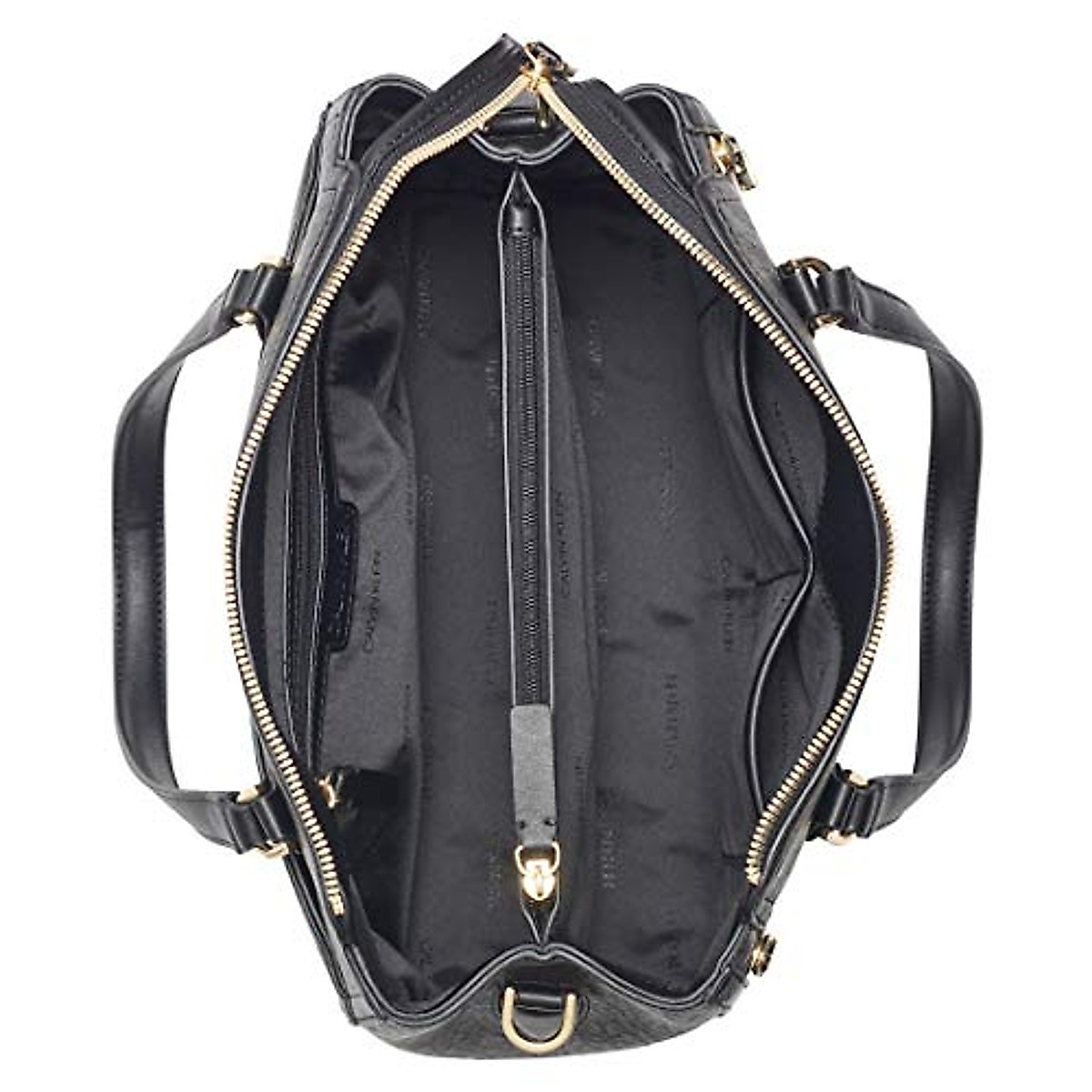 Calvin Klein Reyna Novelty Satchel, Black/Gold, One Size