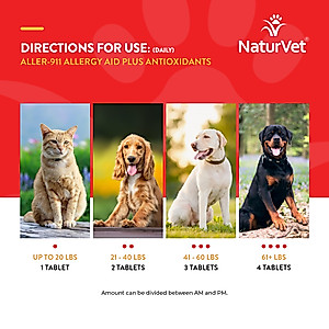 NaturVet Aller-911 Advanced Allergy Aid for Dogs, Cats – Antioxidant-Rich Pet Supplement with Omegas, DHA, EPA – Helps Support Dog Immune System, Cat Respiratory Health, Skin Moisture 60 Ct.