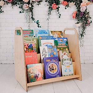 Goodevas Wooden Book Shelf Organizer & Toy Storage for Kids - Wood Book Case & Toy Stand Bookcase for Toddler Room - Montessori Display Stand Bookshelf for Children Made in Ukraine