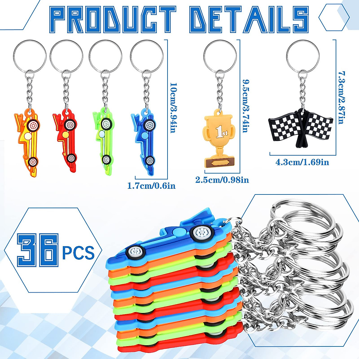 Kigeli 36 Pcs Race Car Keychain Race Car Party Favors Key Ring Decoration Silicone Keychain Reusable Race Car Birthday Party Supplies for Bridal Shower Goodie Bag Fillers Race Car Party Ornaments