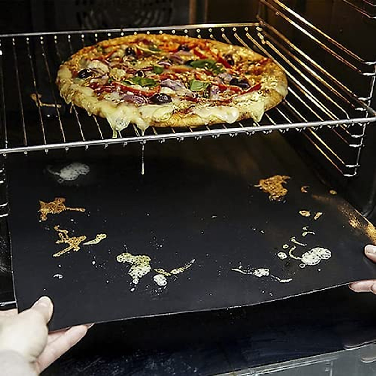 TeHappy Oven Liners for Bottom of Oven and Red Oven Rack Guards and Silicone Basting Brush Set of 5, 23.6"x15.75" Large Heavy Duty Oven Mat 2 Pack and Silicone Oven Rack Shields Edge Protector 2 Pack