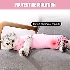 Cat Recovery Suit After Surgery for Female Male Pet Surgical Pajamas Long Sleeve Prevent Shedding Recovery Snugly Suit&E Collar Alternative Onsies for Cats (S, Pink)