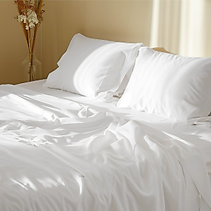 Bedsure Cotton Percale Queen Sheet Set - 100% Cotton Bed Set for Queen Size Bed, Breathable & Crirsp Soft White Sheets, Deep Pocket Up to 16 Inches, Bedding Bedsheets & Pillowcases