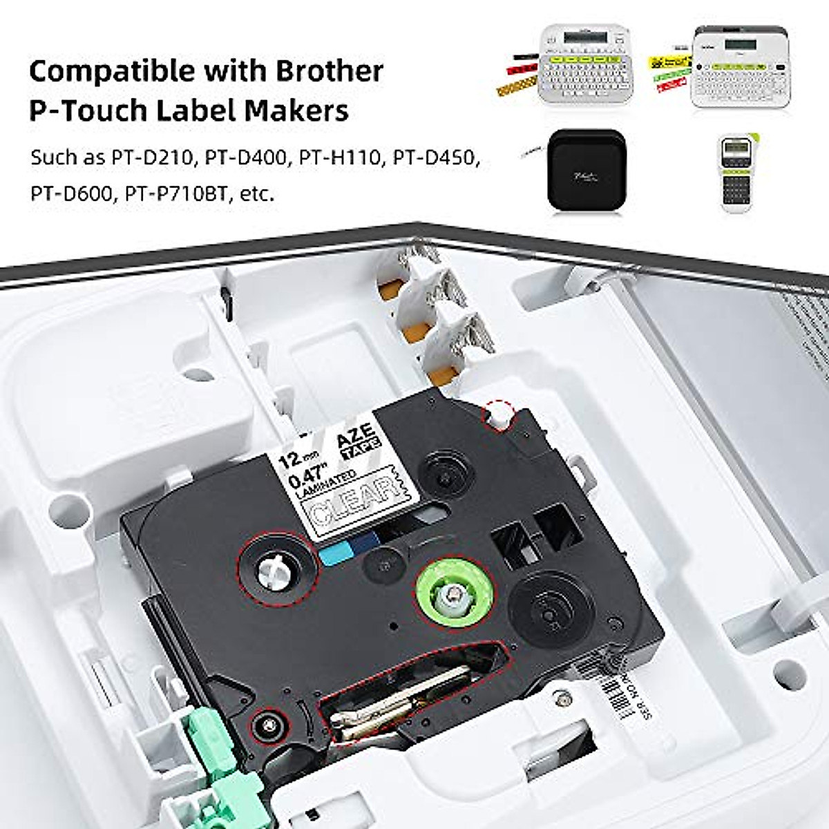 White on Clear TZe Compatile with Brother P Touch Label Tape TZe-135 TZe135 Tz Tape 12mm 0.47 Laminated Clear for PT-D210 D220 D200 H110 D400 Label Maker
