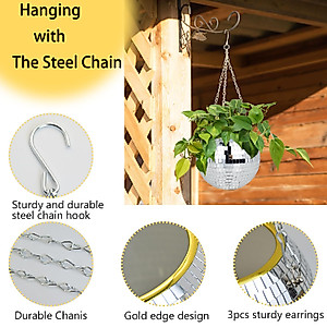 Tialero 2Pcs Disco Ball Planter, 6"/8" Disco Planter with Hanging Chain & Hook & Ring Stand, Disco Ball Plant Hangers for Indoor and Outdoor Plants, Hanging Plant Holder (2Pcs 6", Silver)