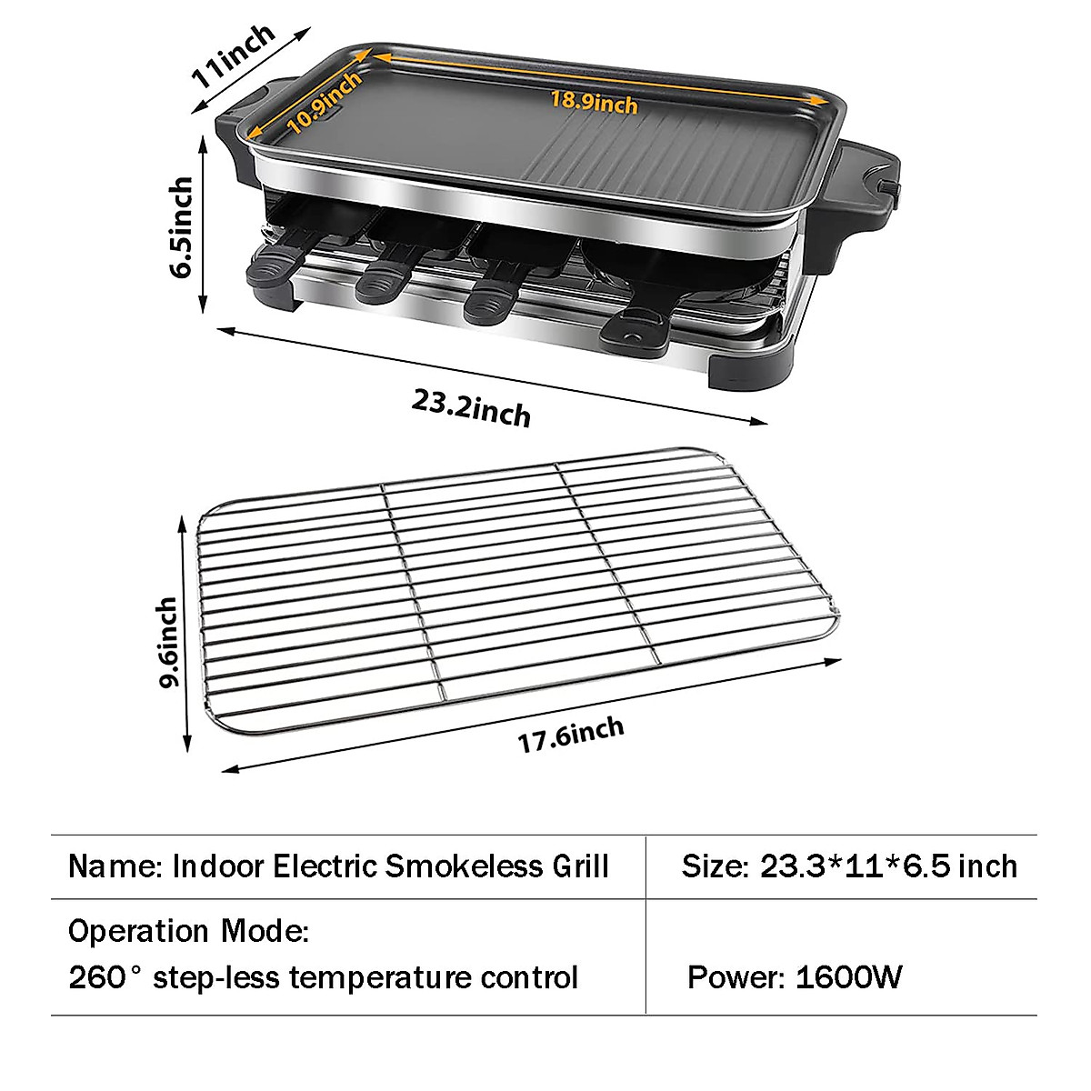 ZXMOTO Electric Smokeless Grill, 3 in 1 Korean BBQ Grill Raclette Table Grill,1600W Non-Stick Temperature Control Grill Removable Table Griddle for 7-8 Person