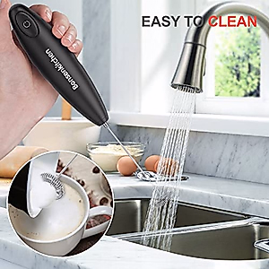 Bonsenkitchen Milk Frother Handheld, Automatic Milk Foam Maker Hand Frother for Coffee, Matcha, Hot Chocolate, Battery Operated Mini Drink Mixer-Black