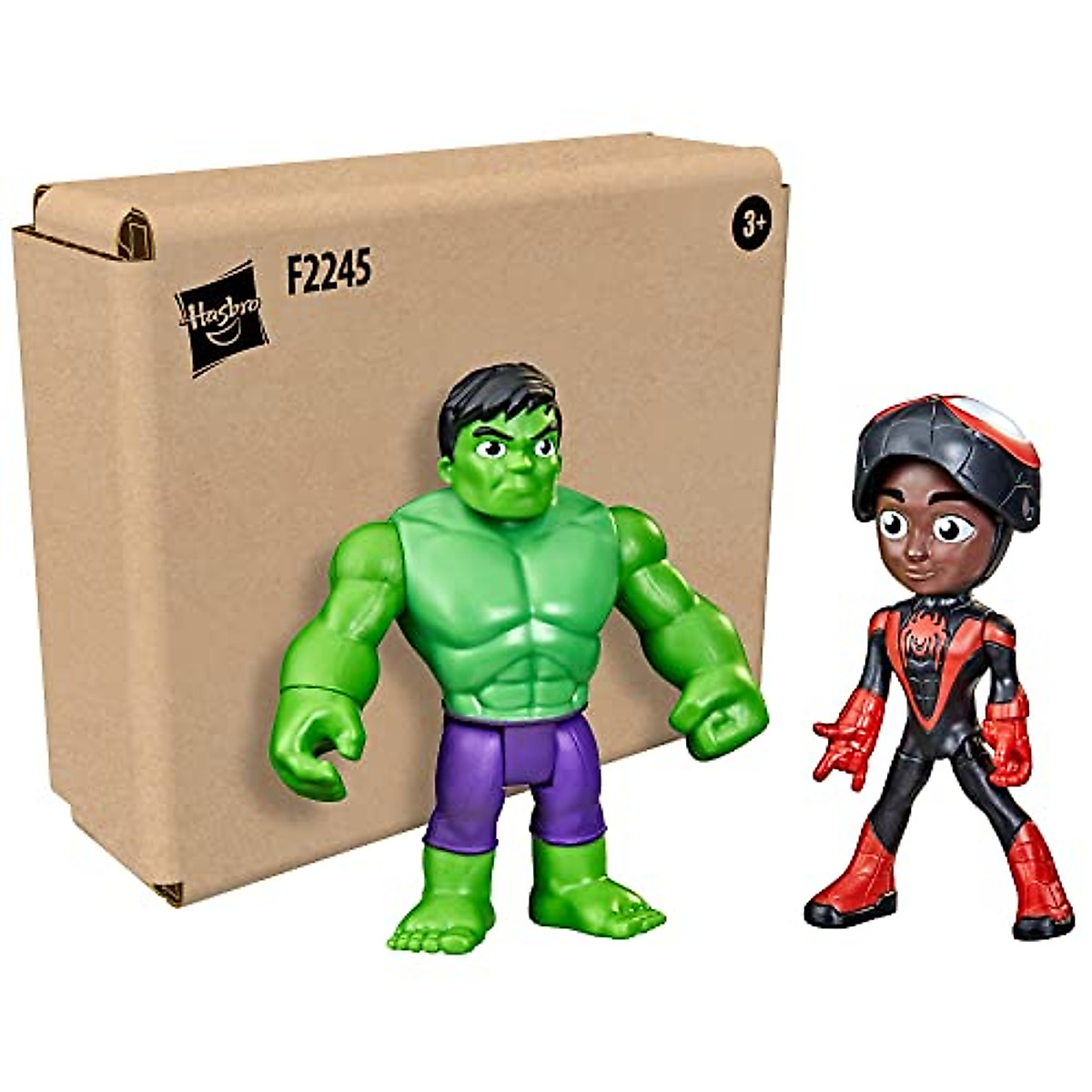 Spidey and His Amazing Friends Hero Reveal 2-Pack, Marvel Action FiguresMask Flip Feature, Miles Morales and Hulk