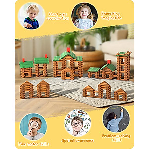 SainSmart Jr. 665 PCS Wooden Log Cabin Set Building House Toy for Toddlers, Classical STEM Construction Kit Compatible with Lincoln Logs for 3+ Kids