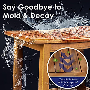 Upolana Teak Shower Bench, 20" Solid Wood Shower Stool Waterproof Shower Seat with Storage Shelf for Bathroom, Indoor & Outdoor Use