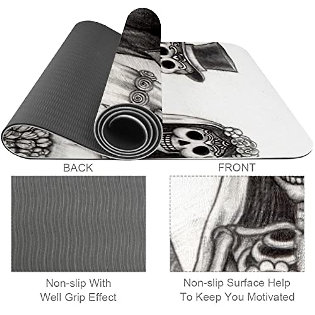 Yoga Mat, Yoga Mats for Home Workout, Workout Mat, Exercise Mats, Pilates Mat, abstract black skeleton married pattern