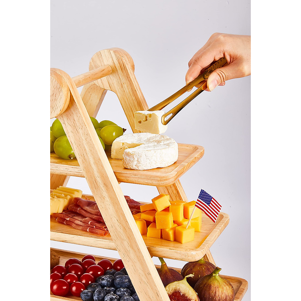 Noriginalic Appetizer Serving Tray Parawood Charcuterie Boards 3 Tier Serving Tray Dessert Table Display Set