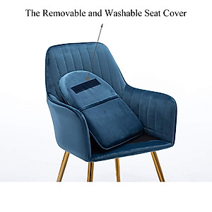 Artechworks Velvet Modern Living Dining Room Arm Chair for Home Office Club Leisure Guest Lounge Bedroom Upholstered with Gold Metal Legs, Blue, 1pcs Chair