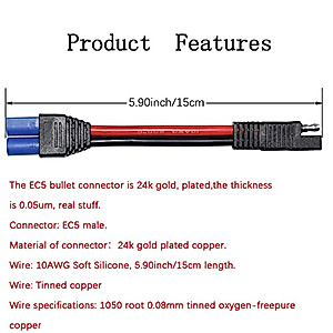 LIXINTIAN (2-Pack) SAE to EC5 Male Plug Quick Connection Adapter Connector, Suitable for Solar Battery Car Battery -10AWG 15cm
