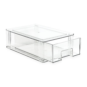 Isaac Jacobs Medium Stackable Organizer Drawer (12.5” x 8.3” x 4.1”), Clear Plastic Storage Box, Pull-Out Bin, Home, Office, Closet & Shoe Organization, BPA-Free, Food / Fridge / Freezer Safe (Medium)