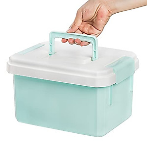 Jucoan 3 Pack Plastic Storage Latch Bin with Lid, 2.5/4.5/8.5 Quart Stackable Plastic Storage Bin Tote Organizing Container with Latches and Folding Handle for Toys, Snacks, Stationary
