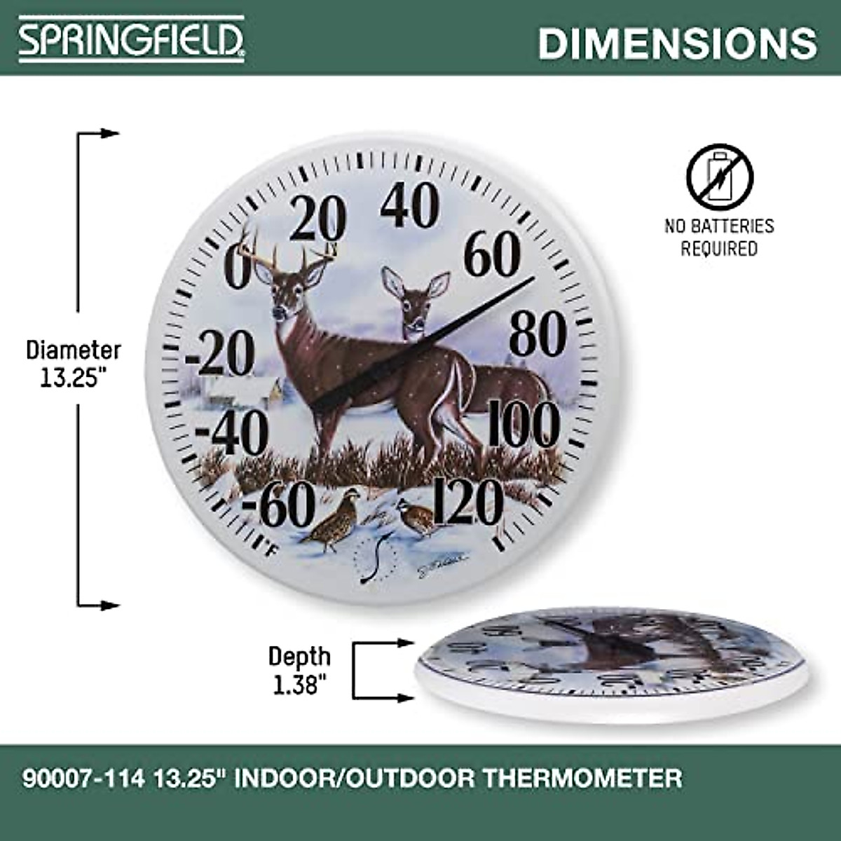 Springfield Indoor Outdoor Thermometer, Outdoor Thermometers for Patio 13.25-Inch - Winter Deer