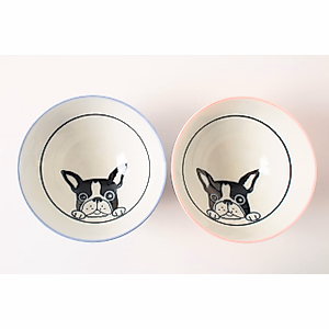 Mino ware Japanese Pottery Pair Rice Bowl French Bulldog Blue & Pink made in Japan (Japan Import) MIG007