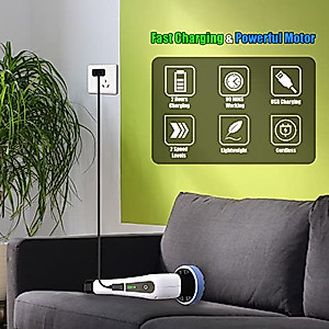 Electric Spin Scrubber, Cordless Bath Tub Power Scrubber with 8 Replaceable Drill Brush Heads, Shower Cleaning Brush with Adjustable Handle for Bathroom, Tile Floor & Car