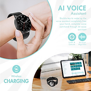 EKTON Smart Watches for Men & Women - Smart Watch for Android Phones, Make/Answer Calls, Messaging, Voice Assistant, NFC Functions, Wireless Charging, Long Battery Life, Black