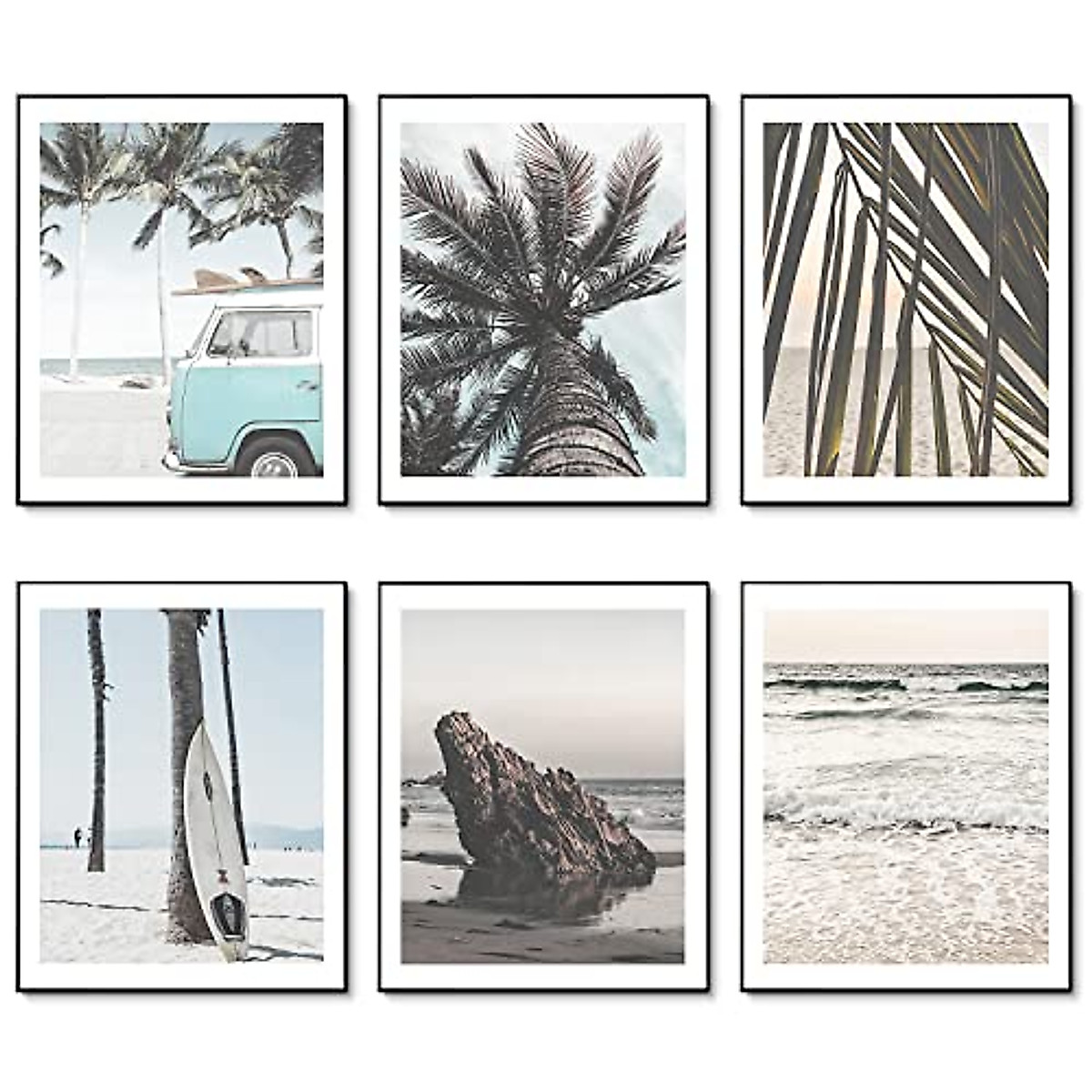 Admmixoo Beach Wall Art Prints Set of 6 Canvas Art Wall Artwork Landscape Coastal Surf Poster Palm Tree Pictures Photo Paintings on Canvas for Home Decor Room Wall Decor (8"x10" UNFRAMED)